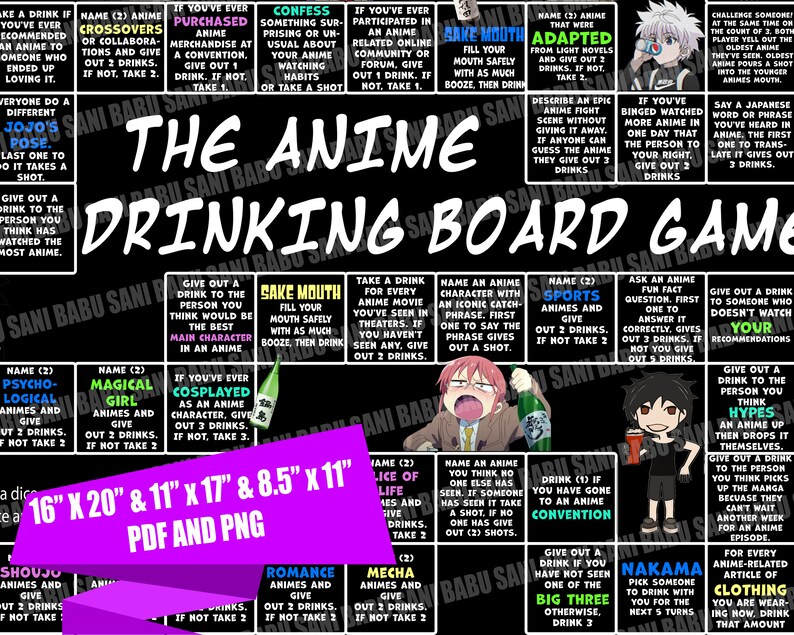 Anime Drinking Board Game, Printable Trivia for Otakus (digital ...