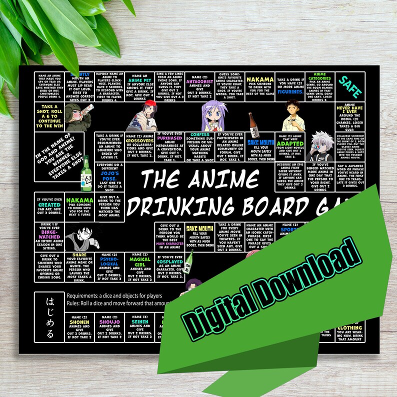 Anime Drinking Board Game, Printable Trivia for Otakus (digital ...