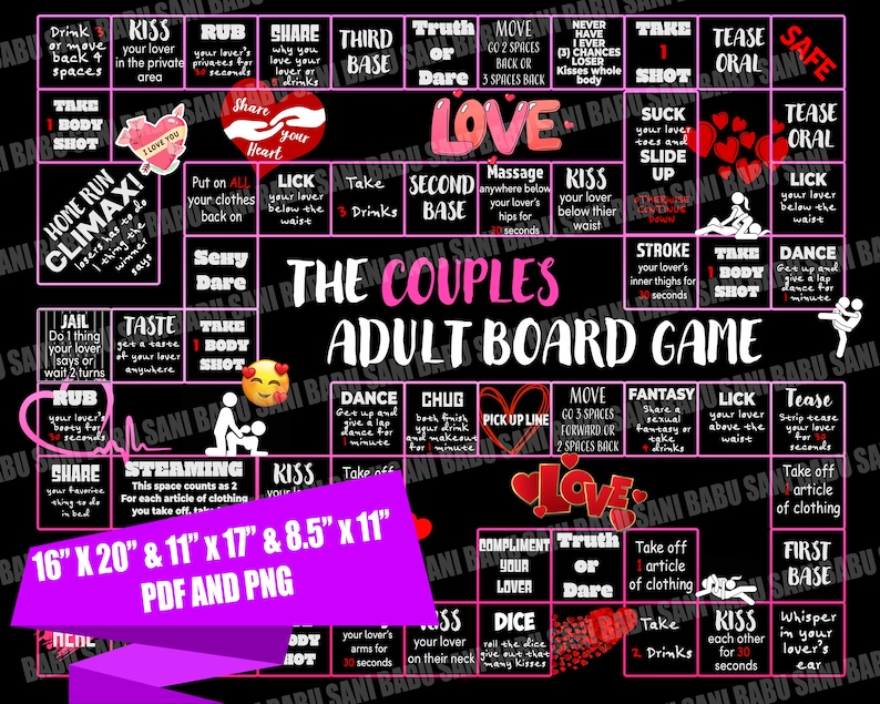 Adult Couple Board Game, Date Night Game, Digital File, Printable ...