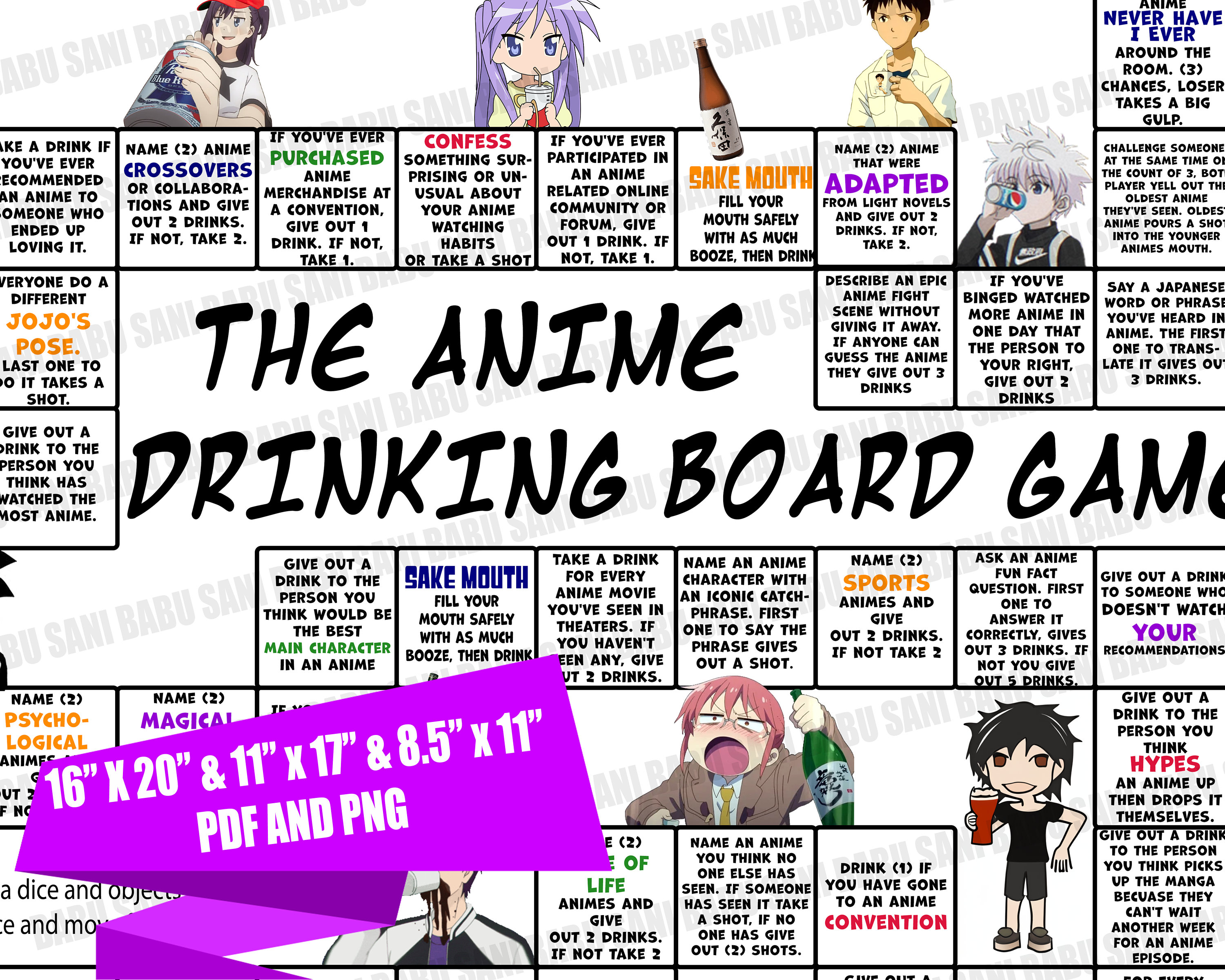 Adult Anime Drinking Board Game, Anime Game, Digital File, Printable ...