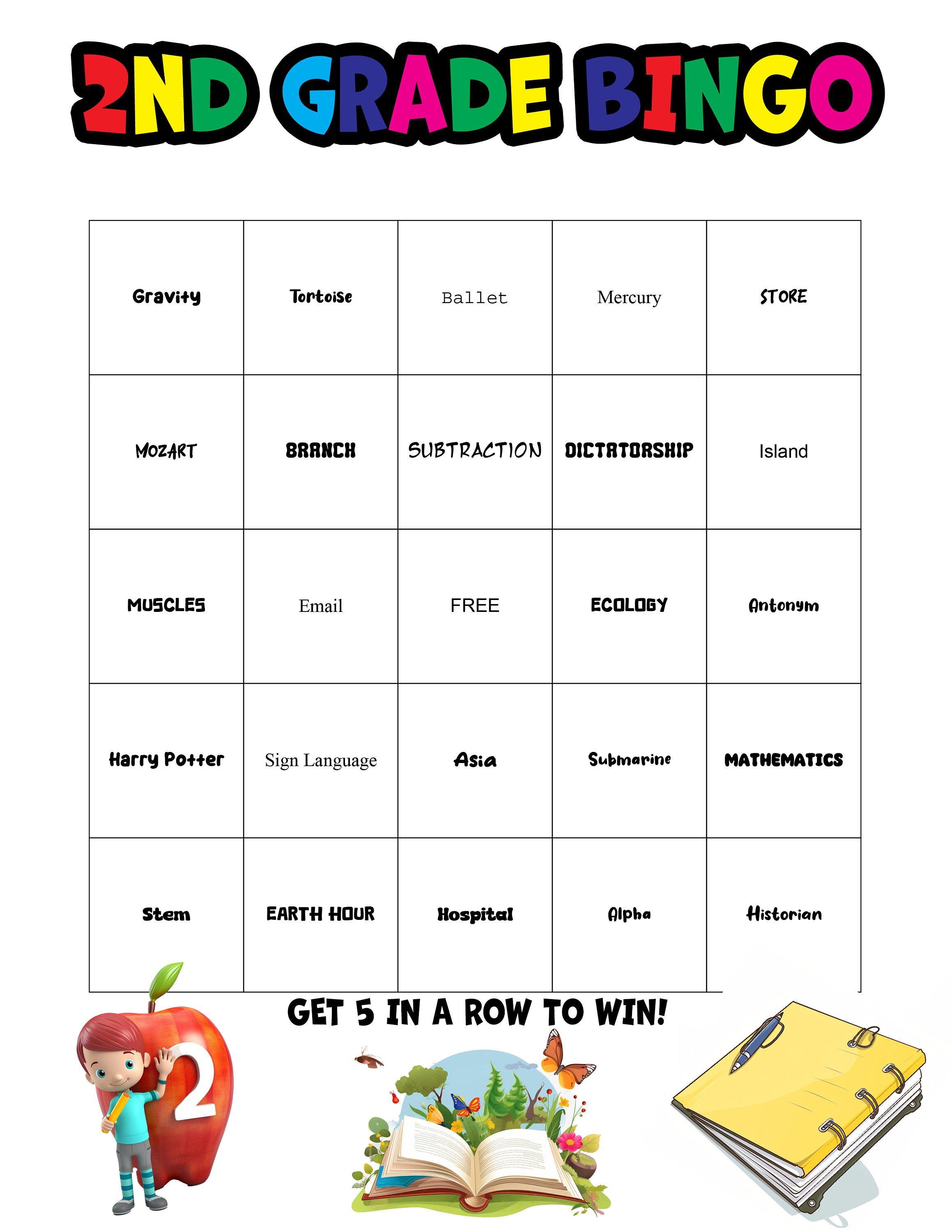 2nd Grader Bingo Bonanza Digital Downloadable Bingo Game, 50 Unique ...