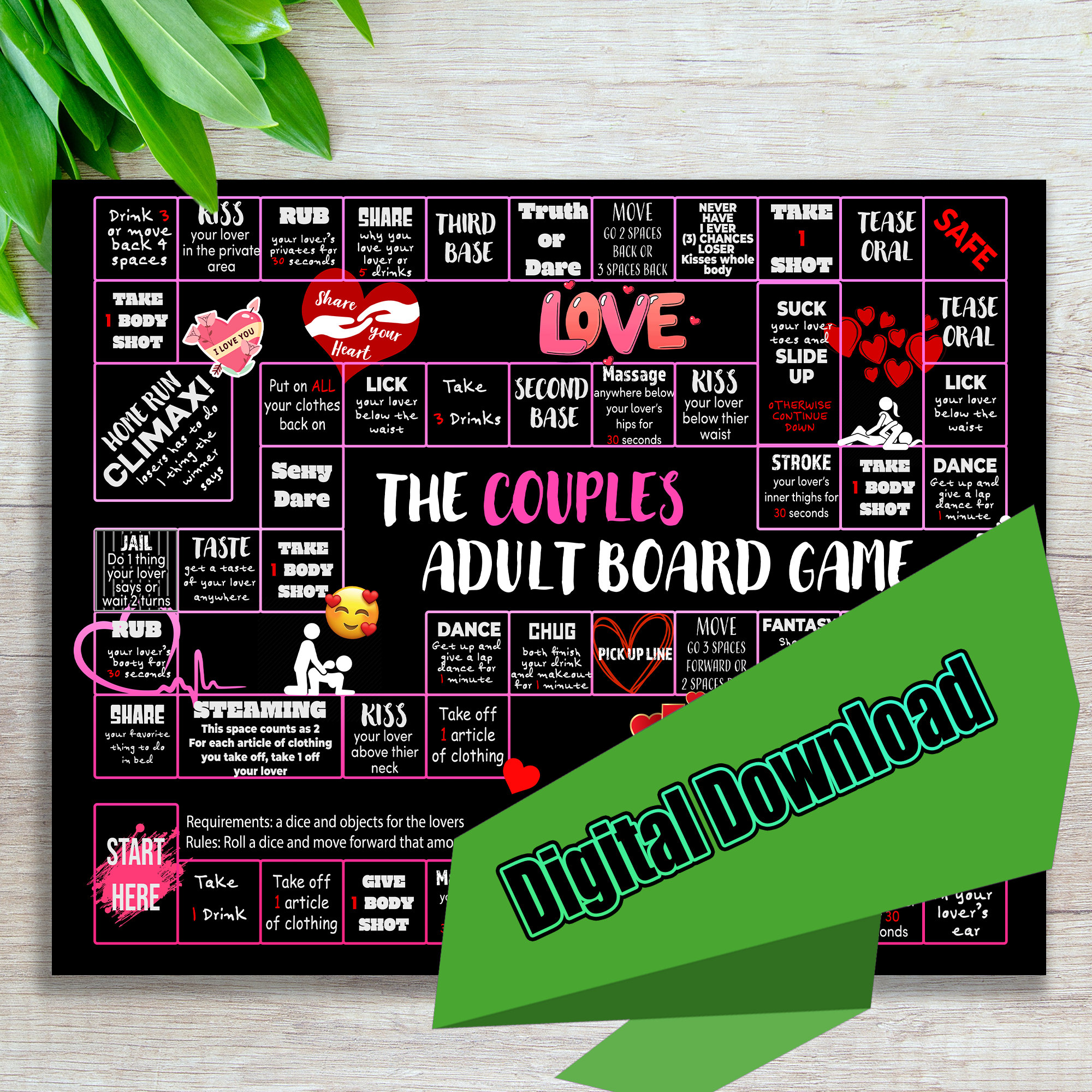 Adult Couple Board Game, Date Night Game, Digital File, Printable Drinking Board Game, Digital ...