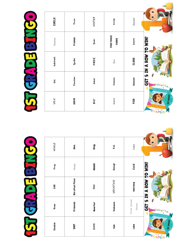1st Grader Bingo Bonanza Digital Downloadable Bingo Game, 50 Unique ...