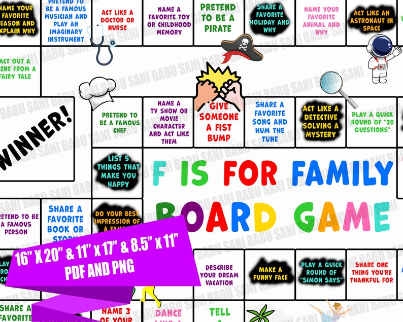 F is for Family Board Game, Fun Prompts (digital Download) - Etsy UK