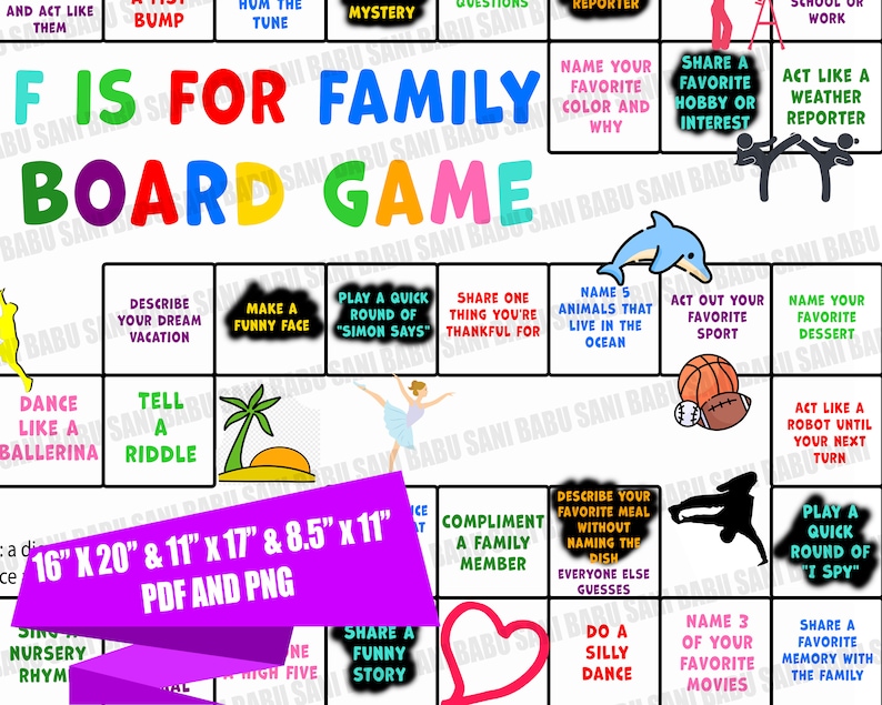 F is for Family Board Game, Fun Prompts (digital Download) - Etsy UK