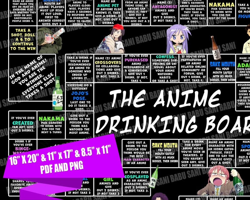 Anime Drinking Board Game, Printable Trivia for Otakus (digital ...
