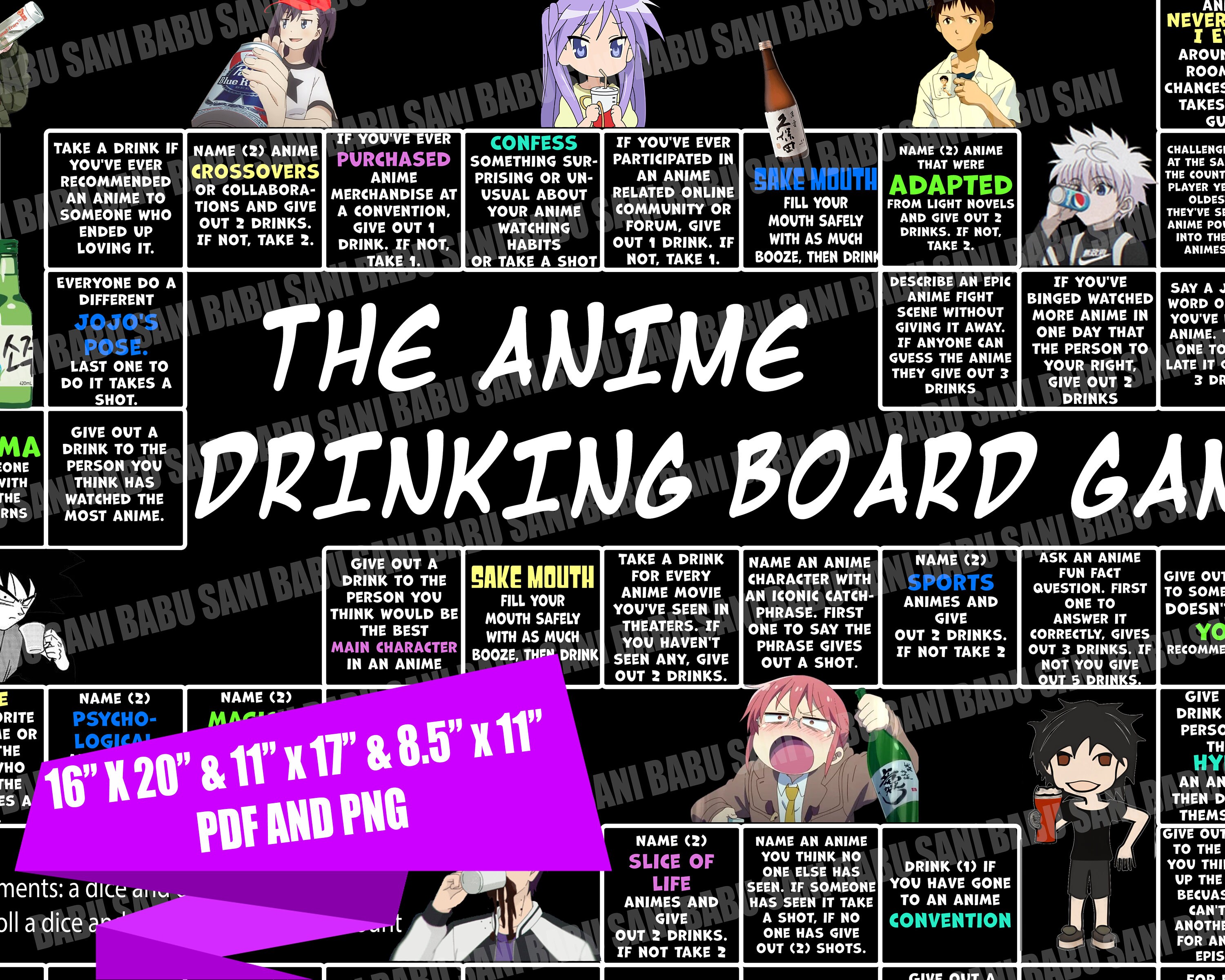 Adult Anime Drinking Board Game, Anime Game, Digital File, Printable ...