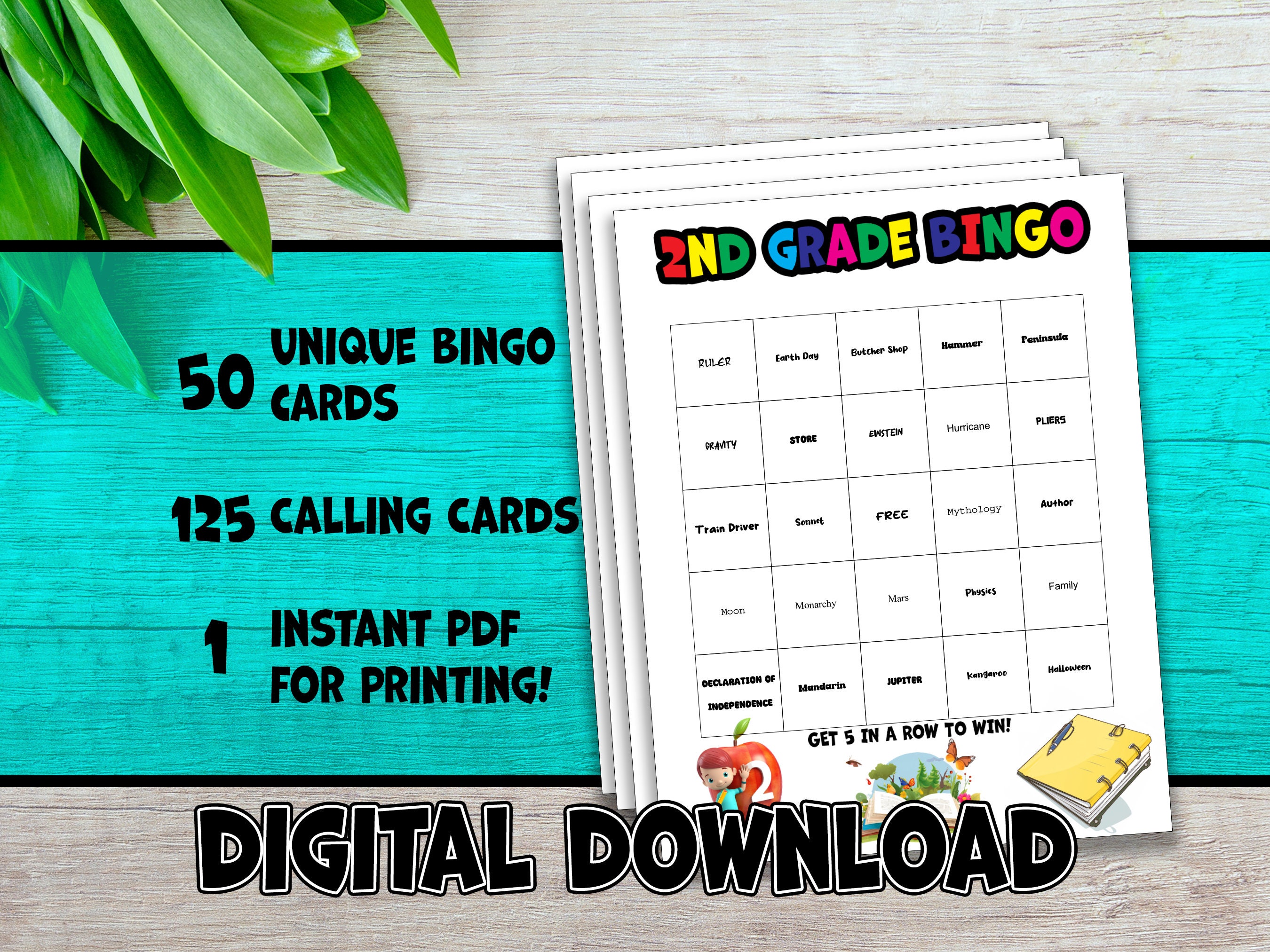 2nd Grader Bingo Bonanza - Digital Downloadable Bingo Game, 50 Unique ...
