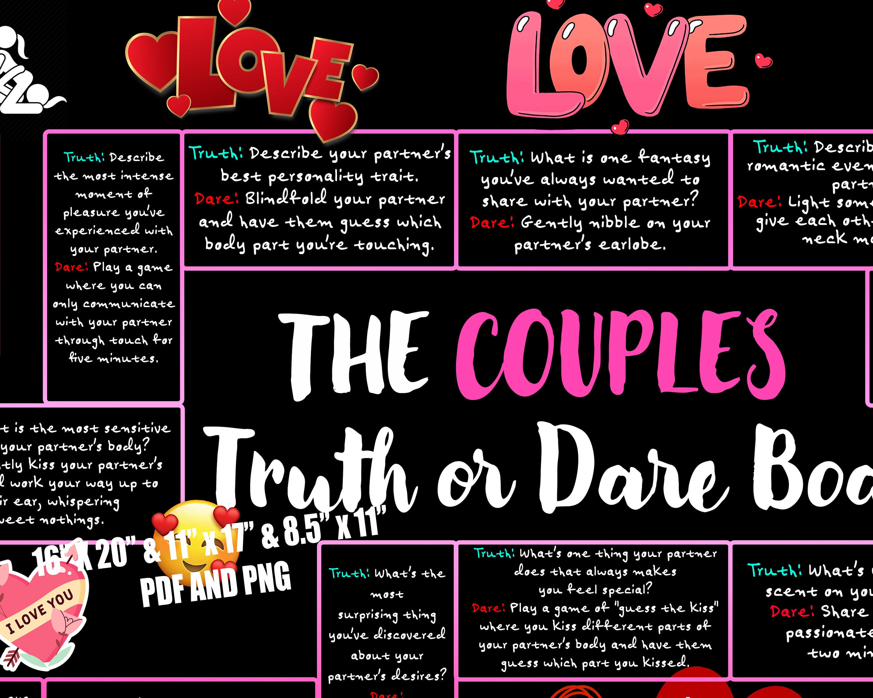 Adult Couple Truth or Dare Board Game, Date Night Game, Digital File ...