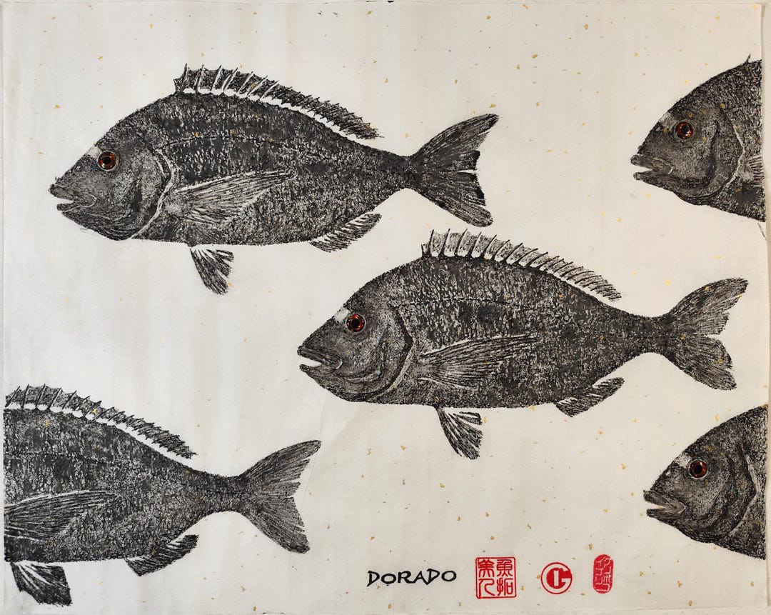 Original Gyotaku Dorado Fish Print, Hand-printed on Japanese Rice Paper ...