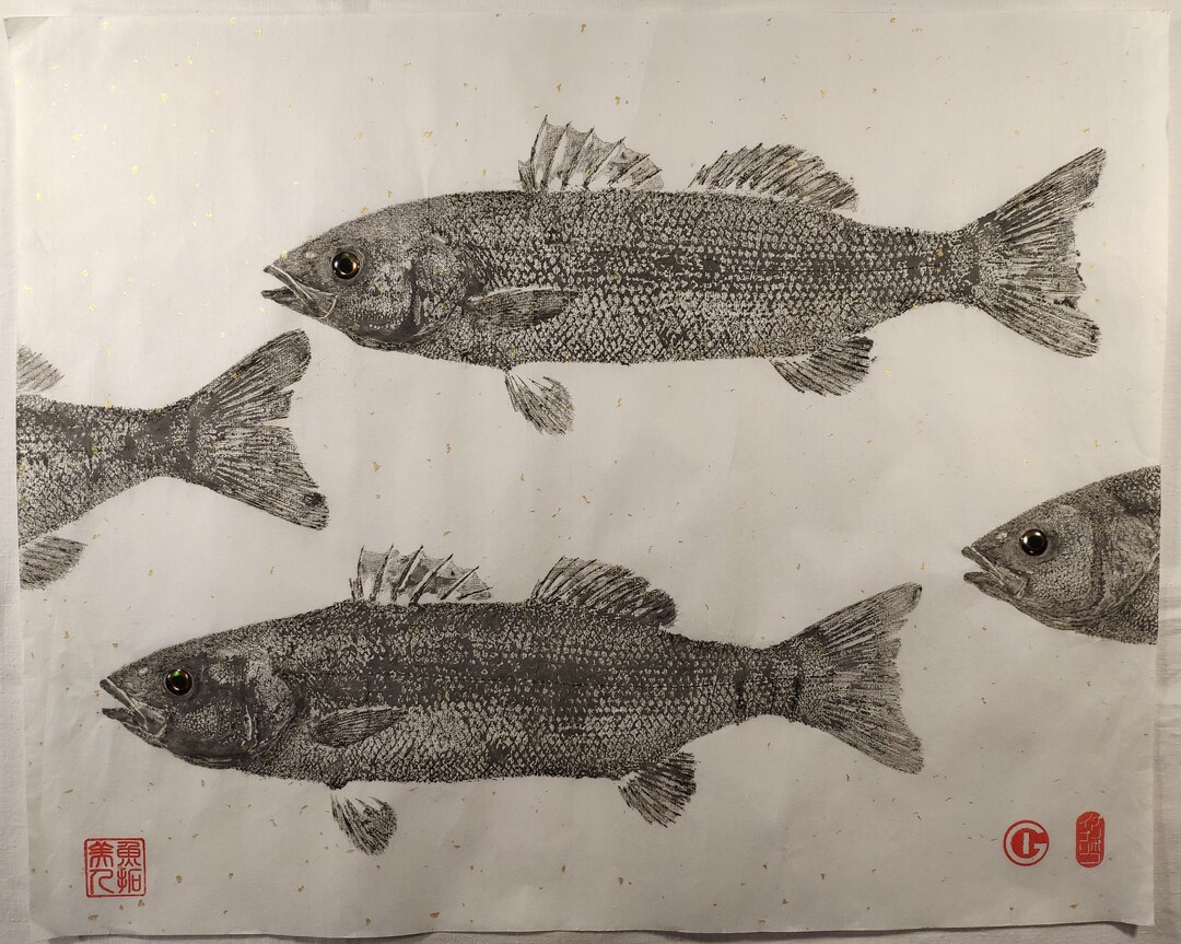 Sea Bass Fish Print, Gyotaku Original, Fish Print, Nature Decor, Fish ...