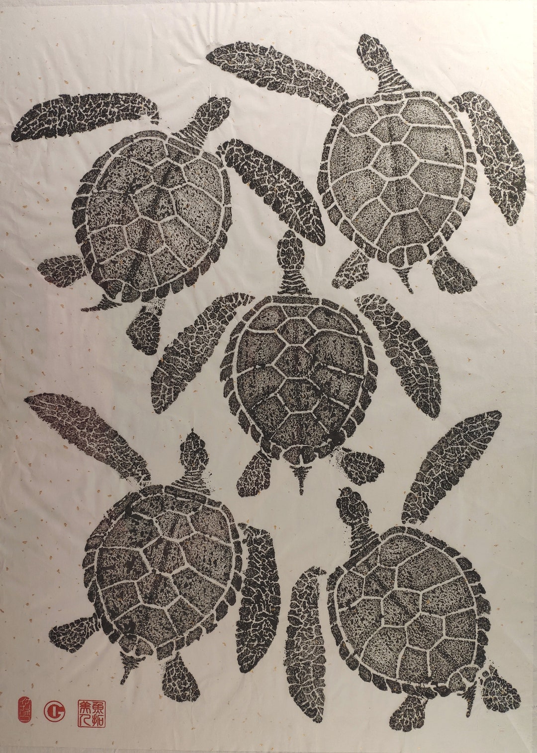 Sea Turtles Print, Gyotaku Original, Turtle Painting, Fish Print ...