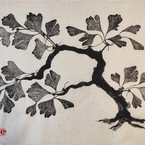 Japanese Bonsai Print, Ginkgo Biloba Bonsai, Gyotaku, Ginkgo Biloba ...