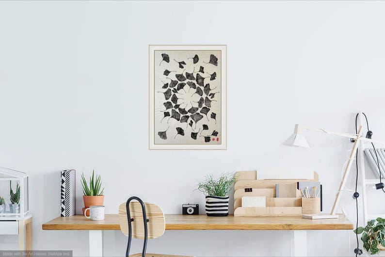 Ginkgo Biloba Leaf Print, Gyotaku Botanical Nature Art, Minimalist Eco ...
