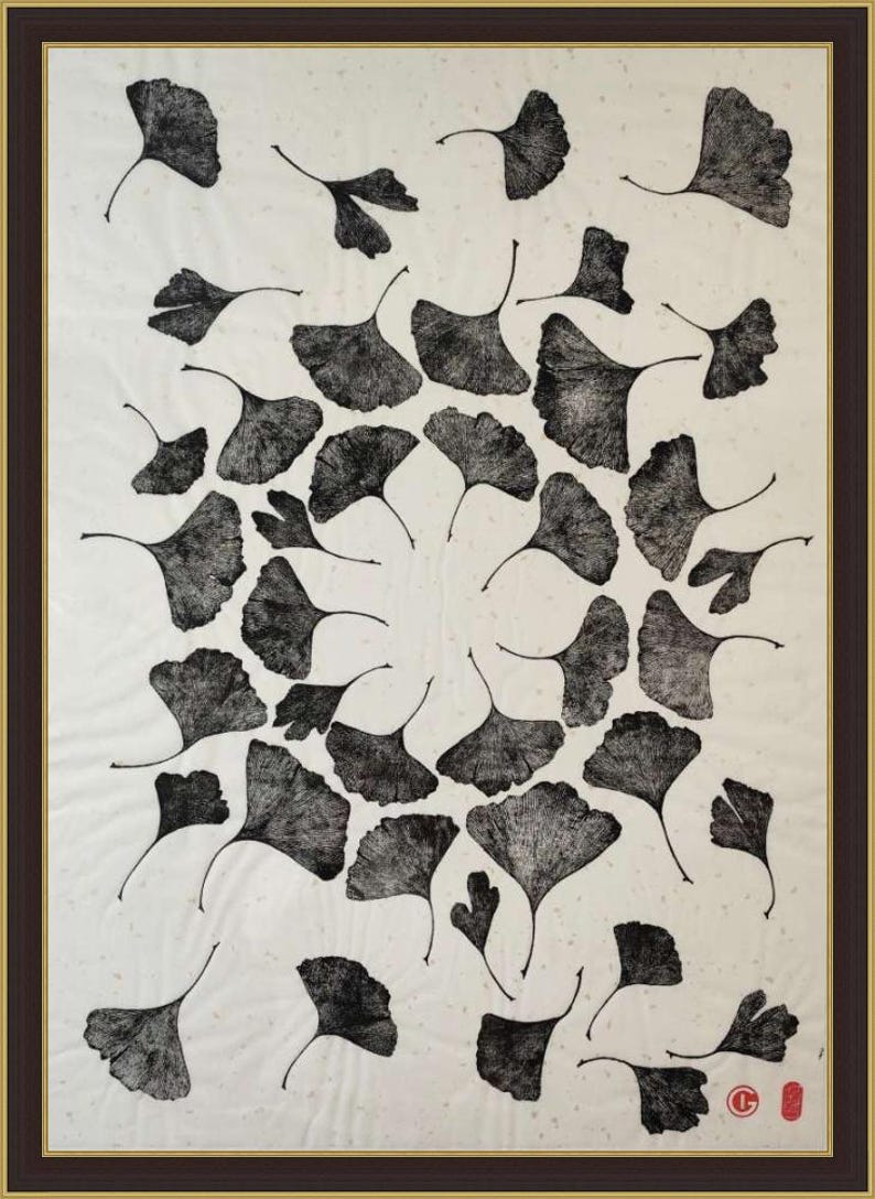 Ginkgo Biloba Leaf Print, Gyotaku Botanical Nature Art, Minimalist Eco ...
