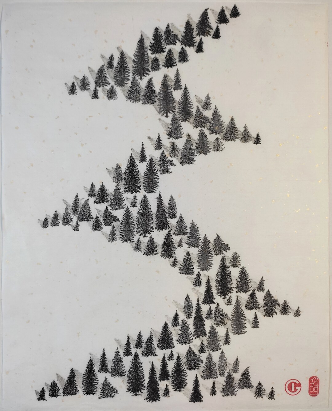 Japanese Ink Painting, Linocut Tree Print, Nature Home Decor - Etsy