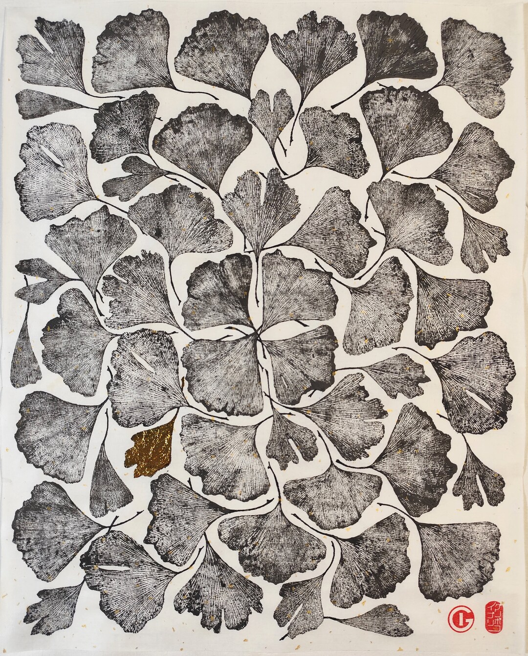 Ginkgo Biloba Leaf Printing, Abstract Art, Gold Leaf, Gyotaku, Ginkgo ...