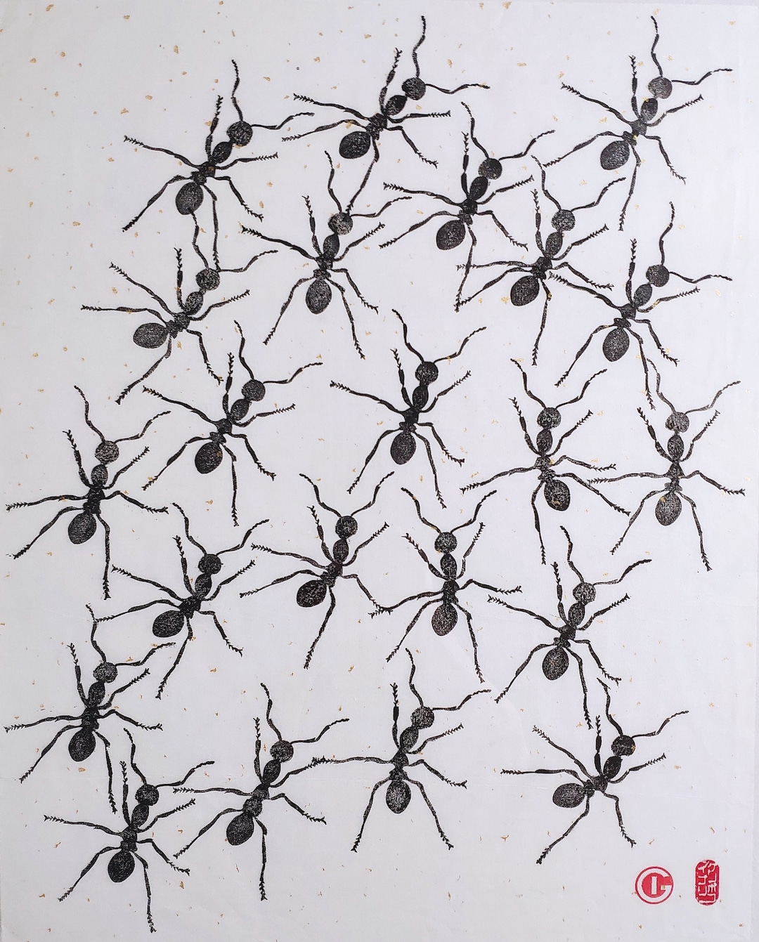 Linocut Art, Ants Print, Flock of Ants, Rice Paper, Ant Stump Prints ...