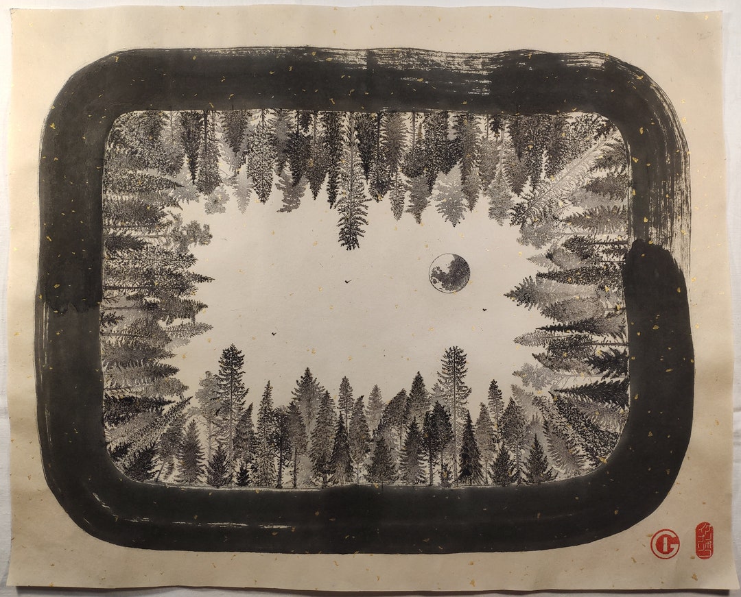 Linocut Art, Japanese Art, Japanese Ink Painting, Nature Decor, Hand ...