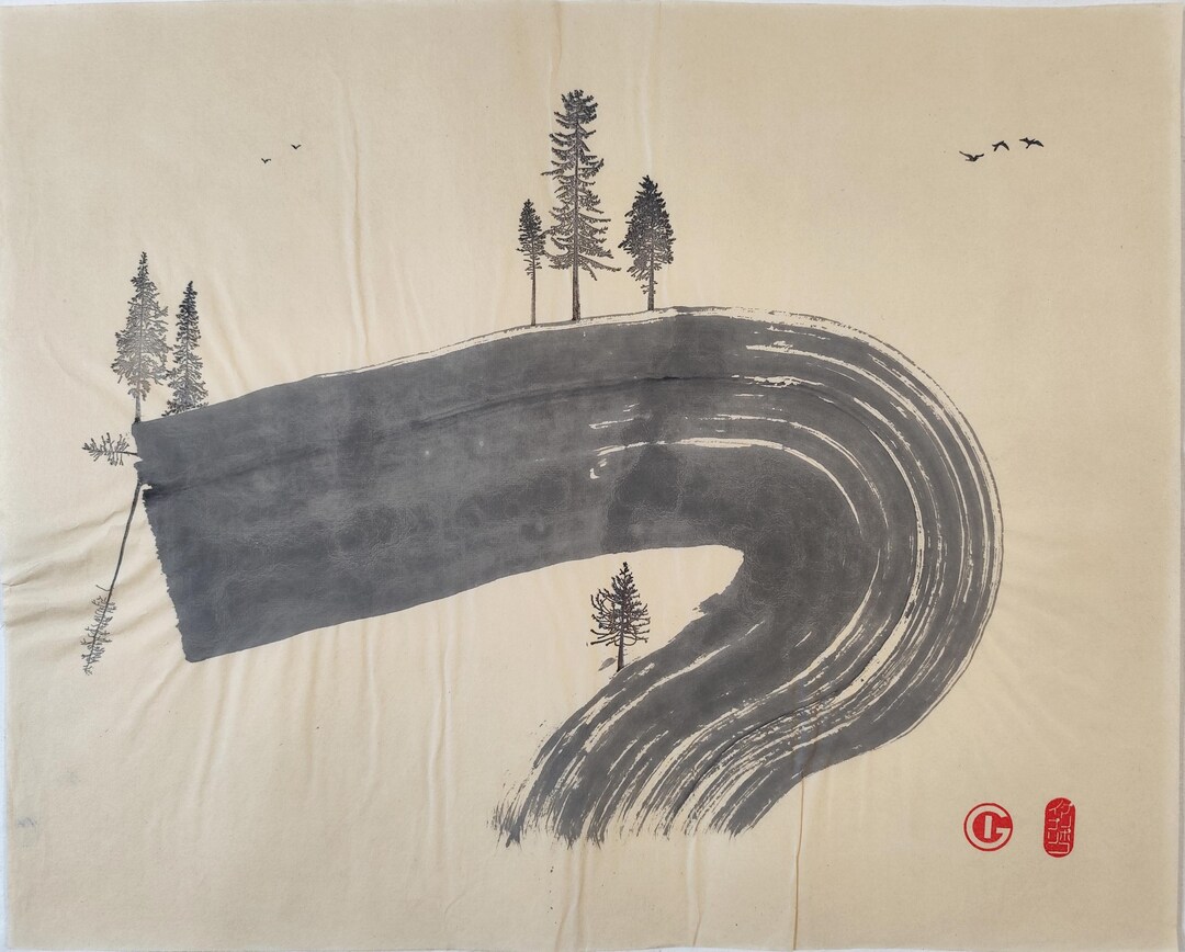 Japanese Ink Painting, Lino Print, Linocut, Japanese Art, Nature Decor ...