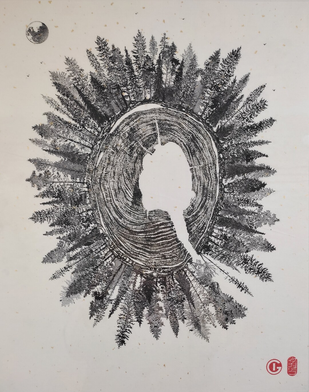 Tree Ring Prints, Lino Print, Gyotaku, Tree Stump Prints, Nature Decor ...