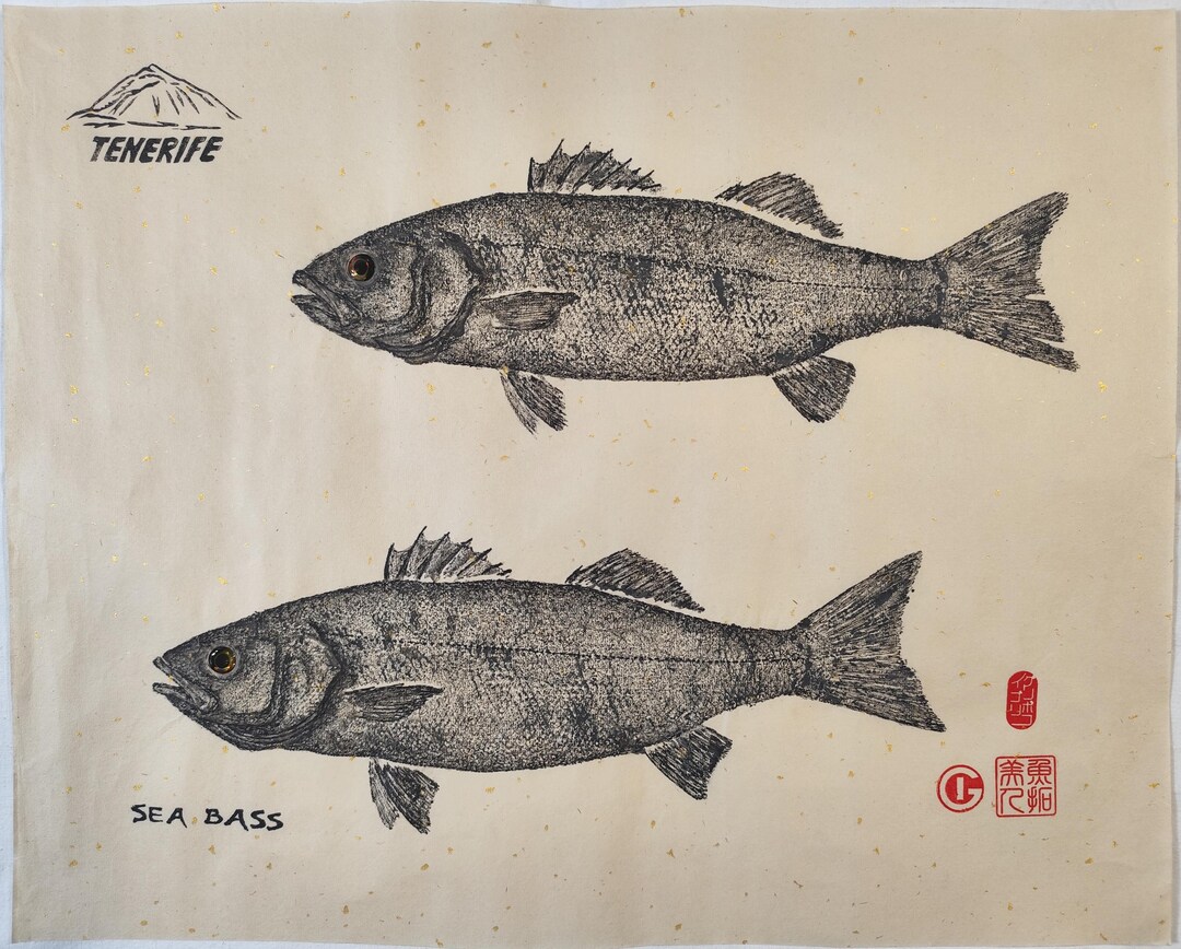 Sea Bass Print, Original Gyotaku, Fish Print, Nature Decor, Fish ...