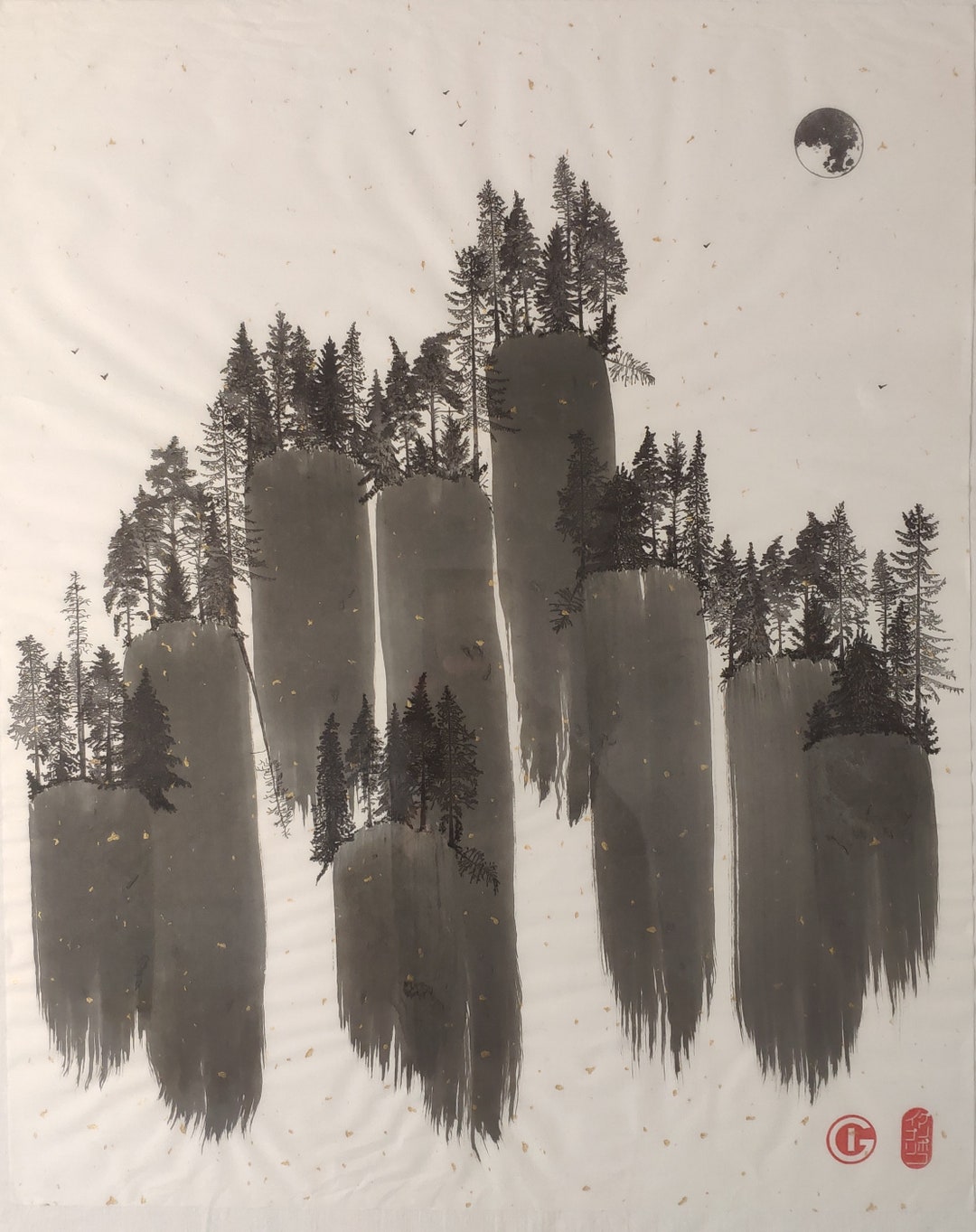 Japanese Art, Linocut, Japanese Ink Painting, Linj Print, Nature Decor ...