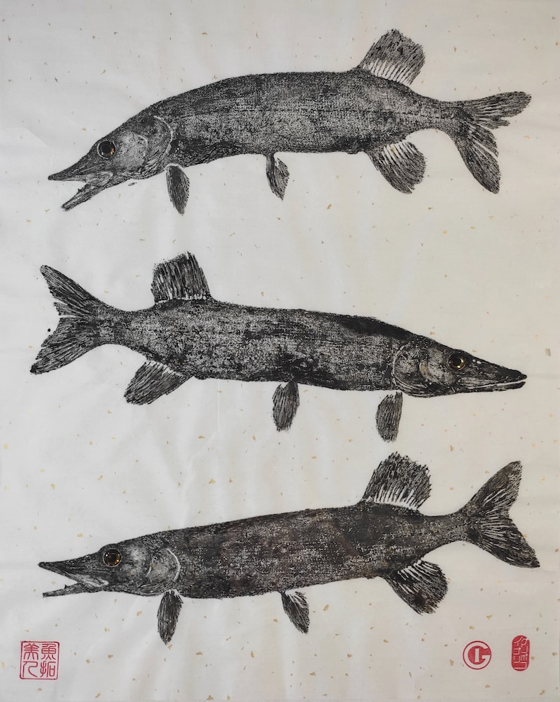 Pike Fish Print, Gyotaku Original, Gifts for Him, Nature Decor, Fish ...