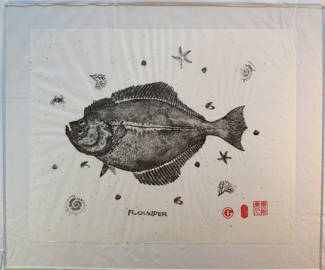 Flounder Fish Print, Gyotaku Original, Fish Print, Nature Decor, Fish ...