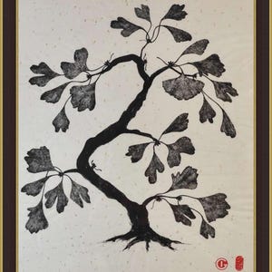 Japanese Bonsai Print, Ginkgo Biloba Bonsai, Gyotaku, Ginkgo Biloba ...