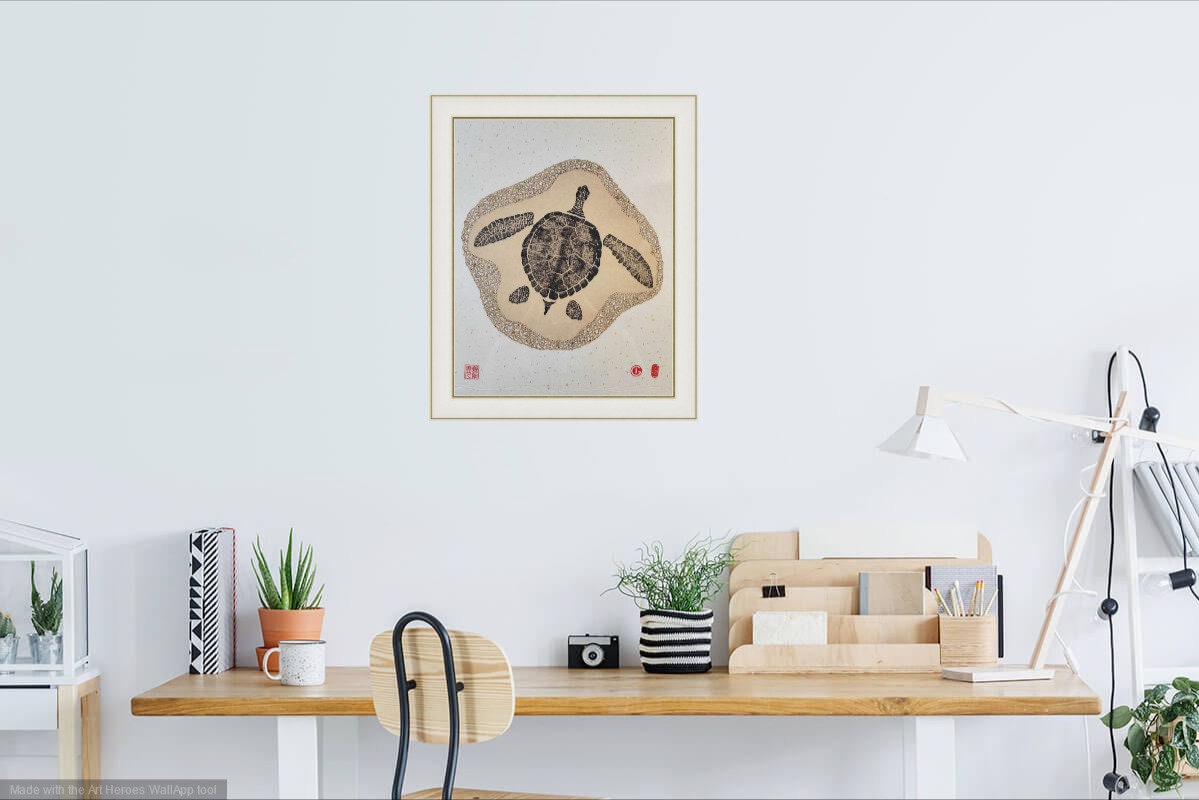 Sea Turtle Print, Gyotaku Original, Two-layer Applique, Turtle Painting ...