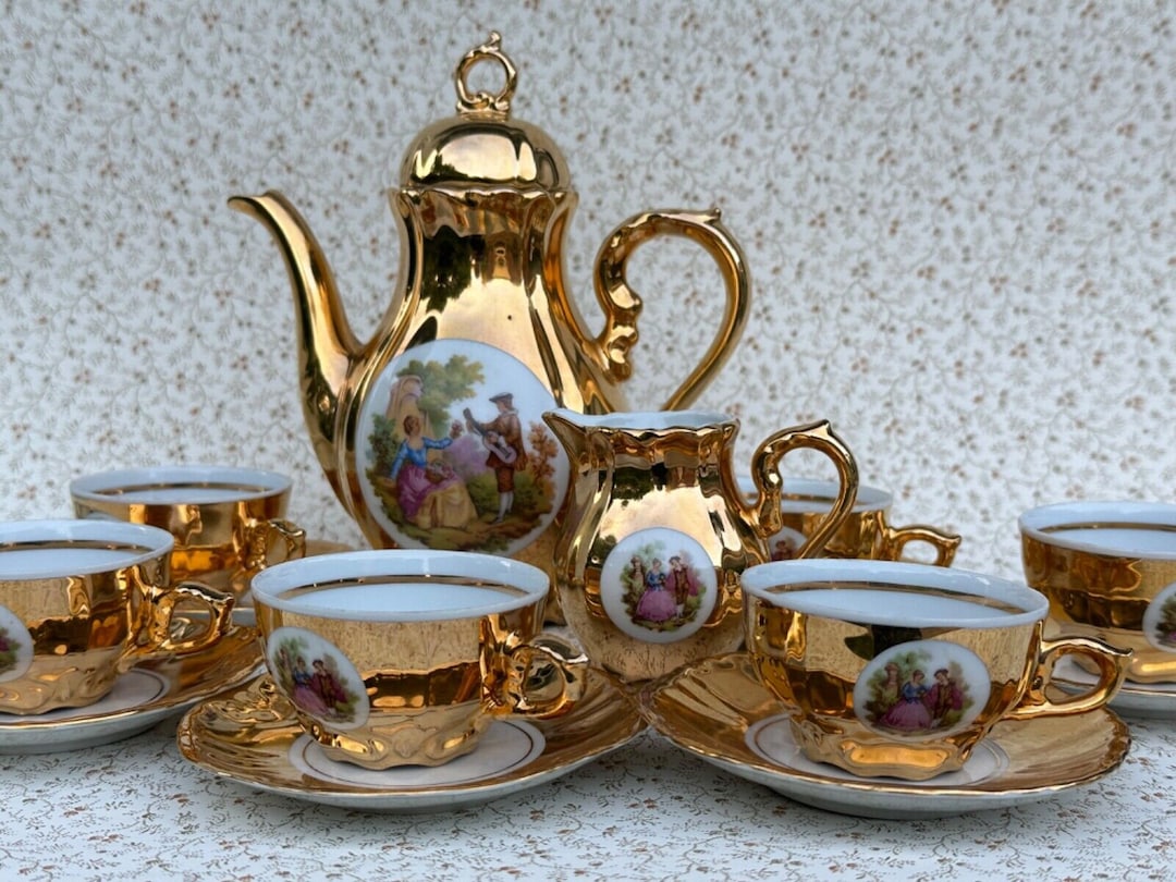 Antique Porcelain Gold Bavaria Tea Set Fragonard Couple - Etsy