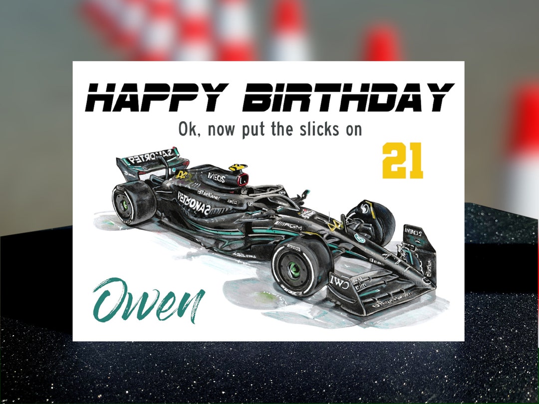 F1 Black Mercedes Birthday Card, Personalized Formula 1 Card ...