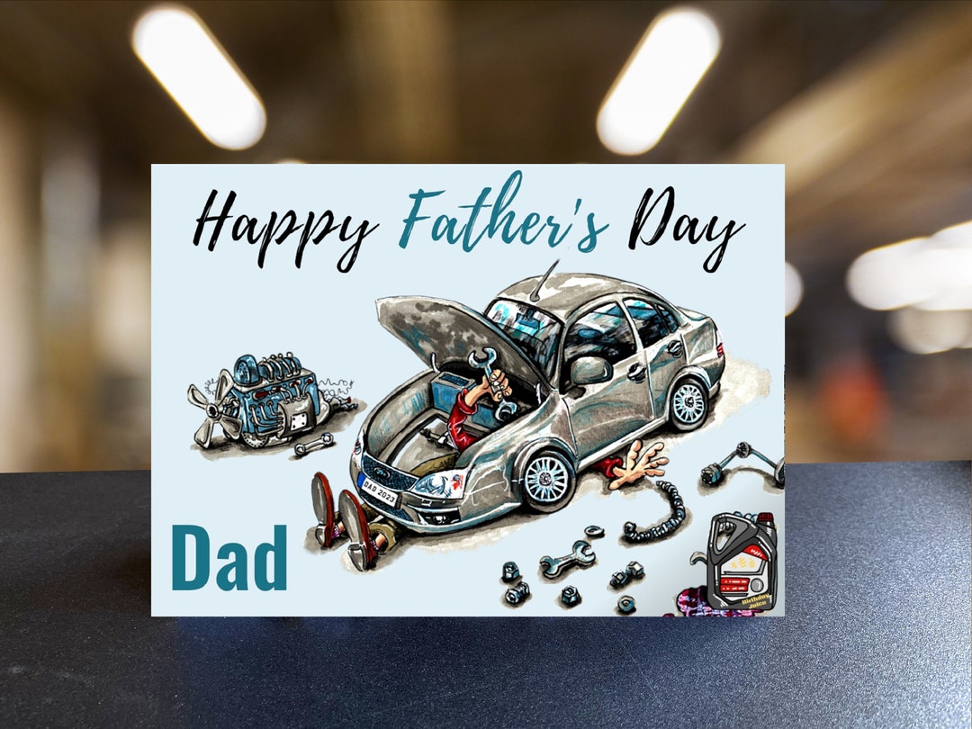 Funny Backyard Mechanic Father's Day Card for Him, Funny Personalized ...