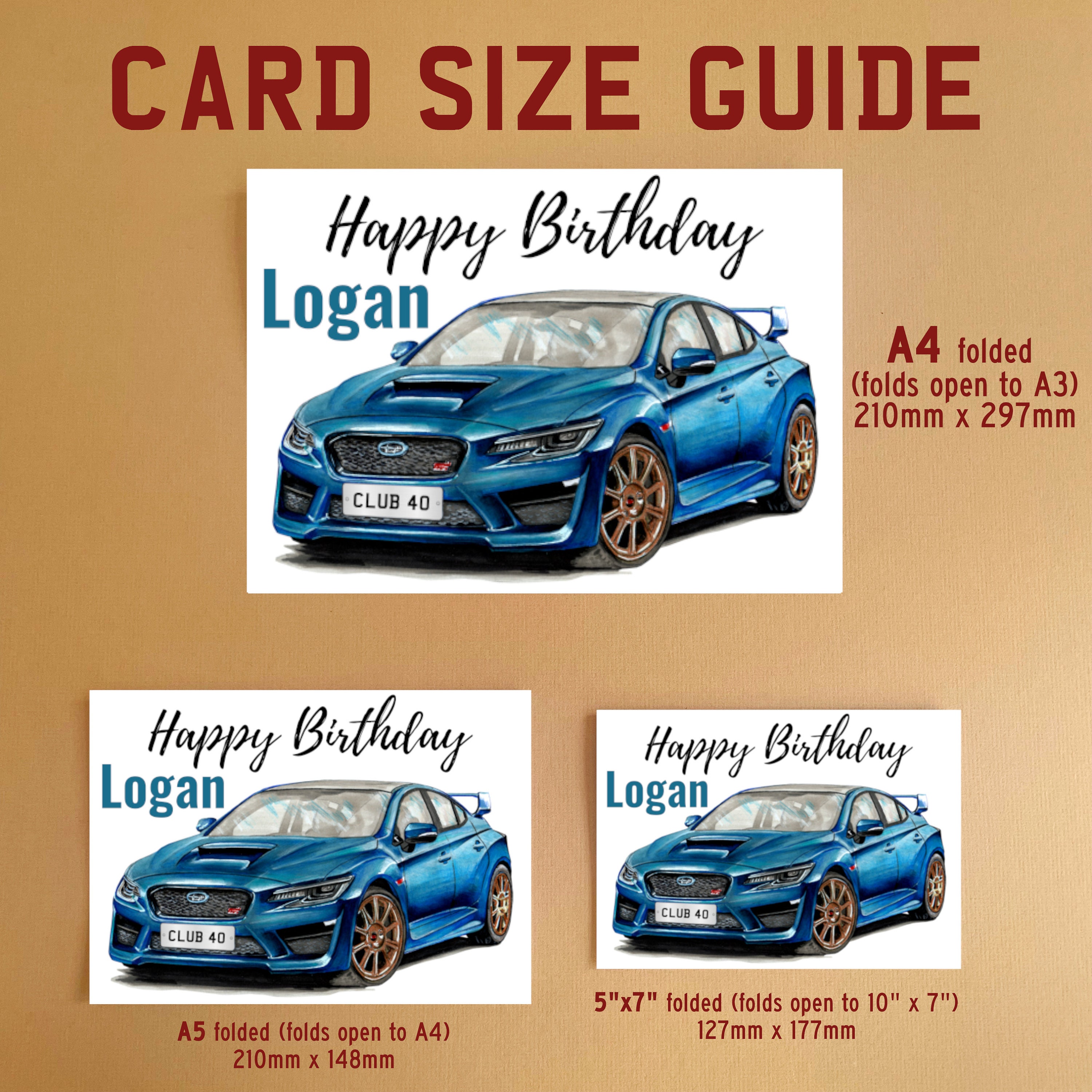 Personalized Blue Subaru Birthday Card for Him Personalized - Etsy UK