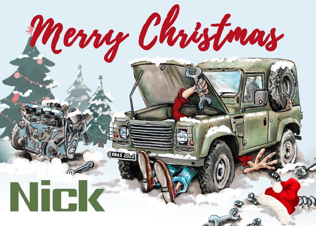 Personalised Green Land Rover Defender Christmas Card for Him - Etsy UK