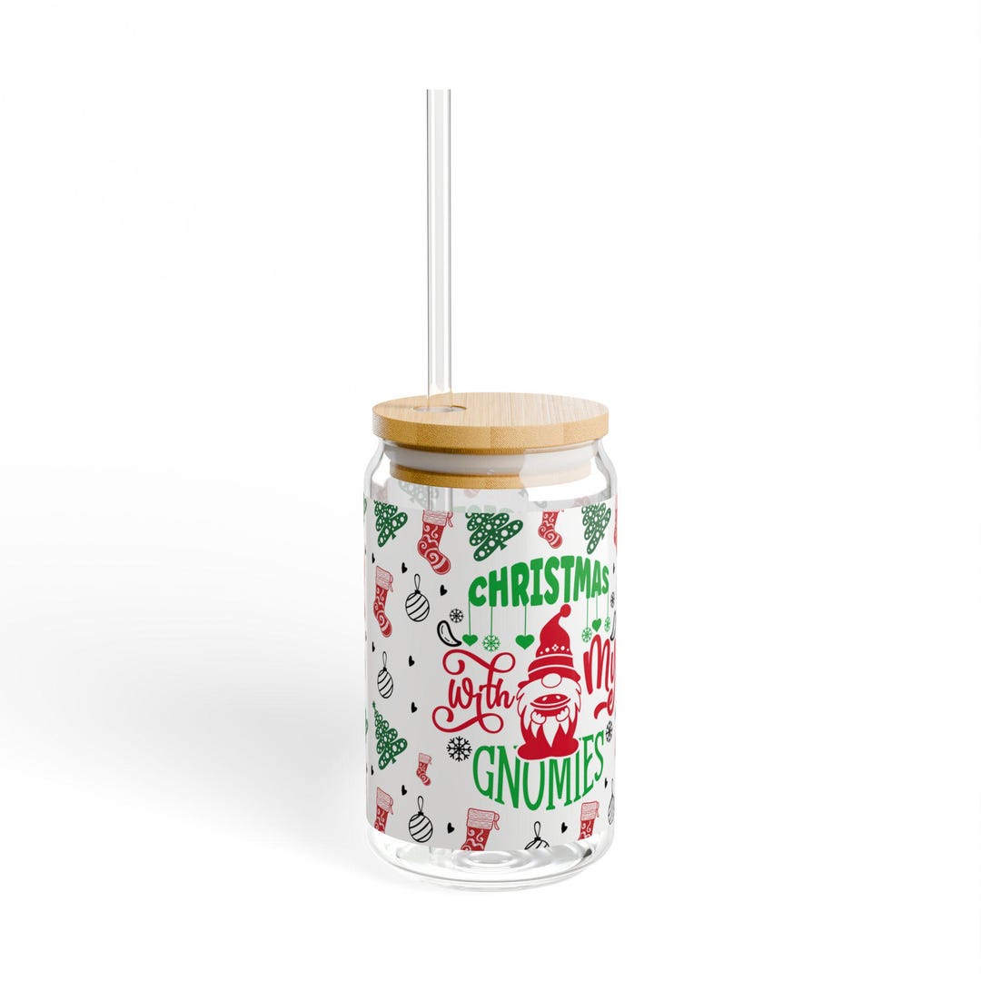 Christmas Gnomes and Christmas Trees Sipper Glass, 16oz Festive Holiday ...