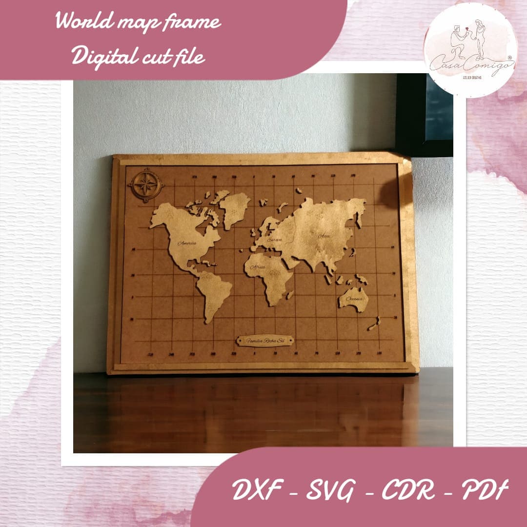 Digital Laser Cut Wooden World Map Frame Template - DIY Wall Art - Etsy