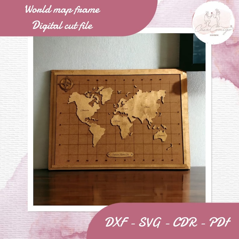 Digital Laser Cut Wooden World Map Frame Template - DIY Wall Art - Etsy ...