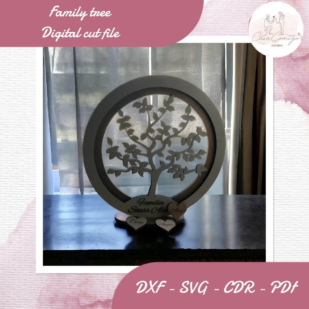 Digital Laser Cut Family Tree of Life Template - Personalized Heart ...