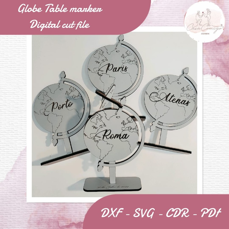 Digital Laser Cut Globe Airplane Table Markers Template DIY Event Decor ...