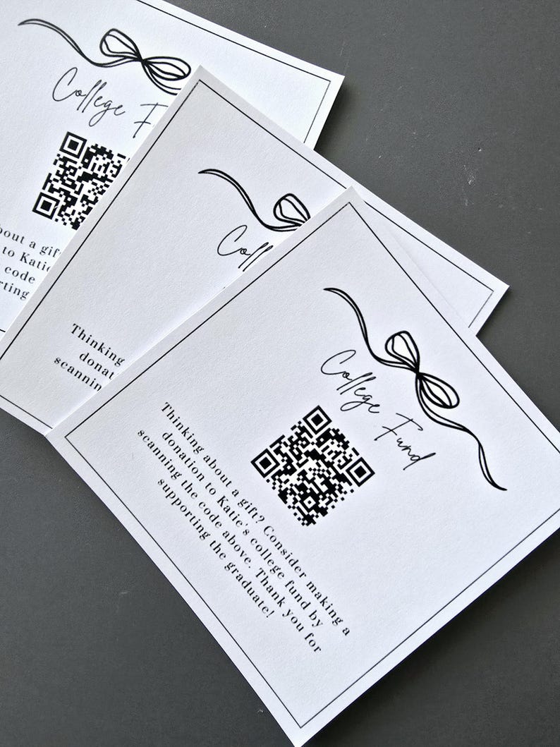 Printable Grad QR Code Cards, Graduation Announcement Inserts, Bow ...