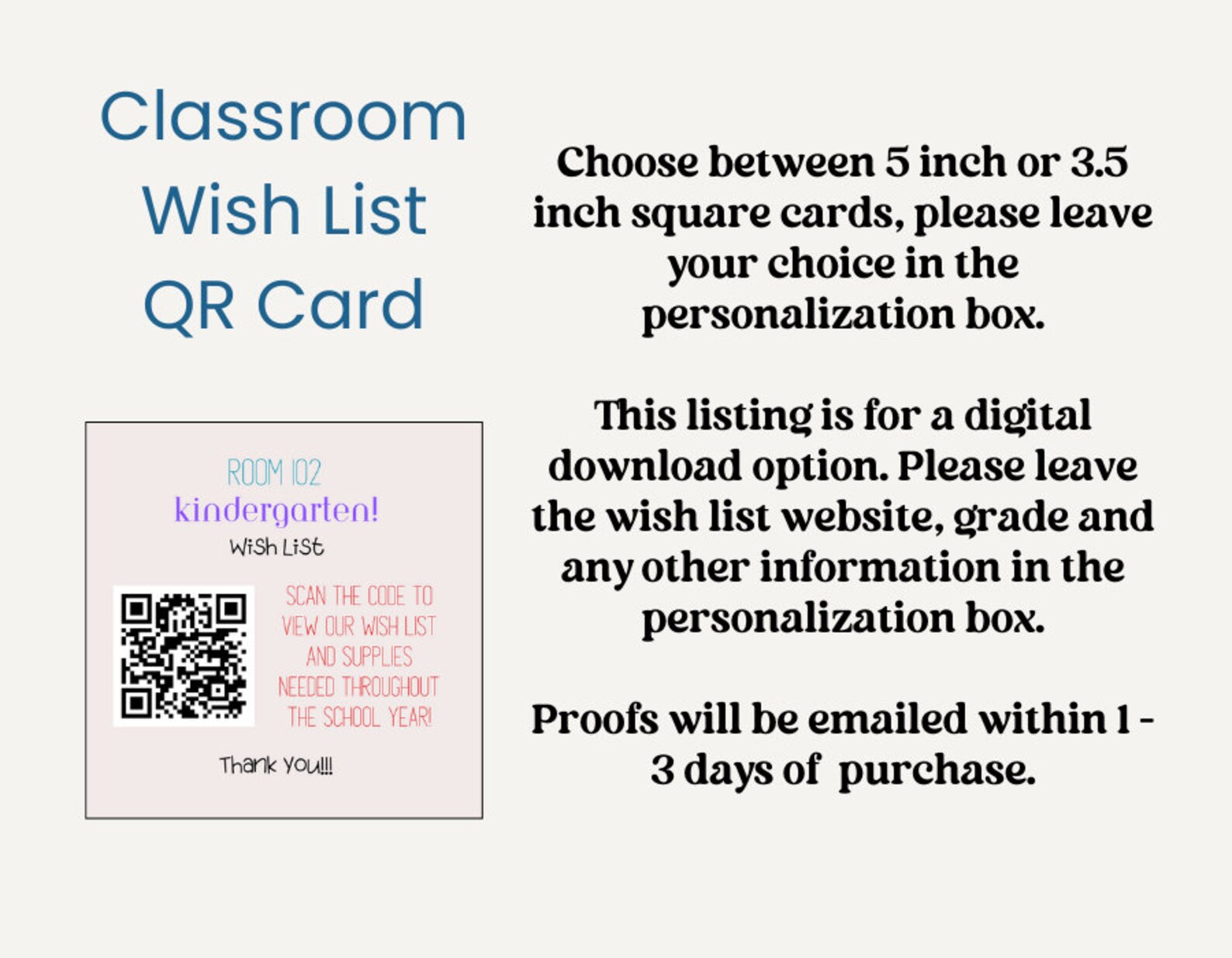 Printable Wish List QR Code Card, Classroom Wishlist QR Code, Teacher ...