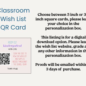Printable Wish List QR Code Card, Classroom Wishlist QR Code, Teacher ...
