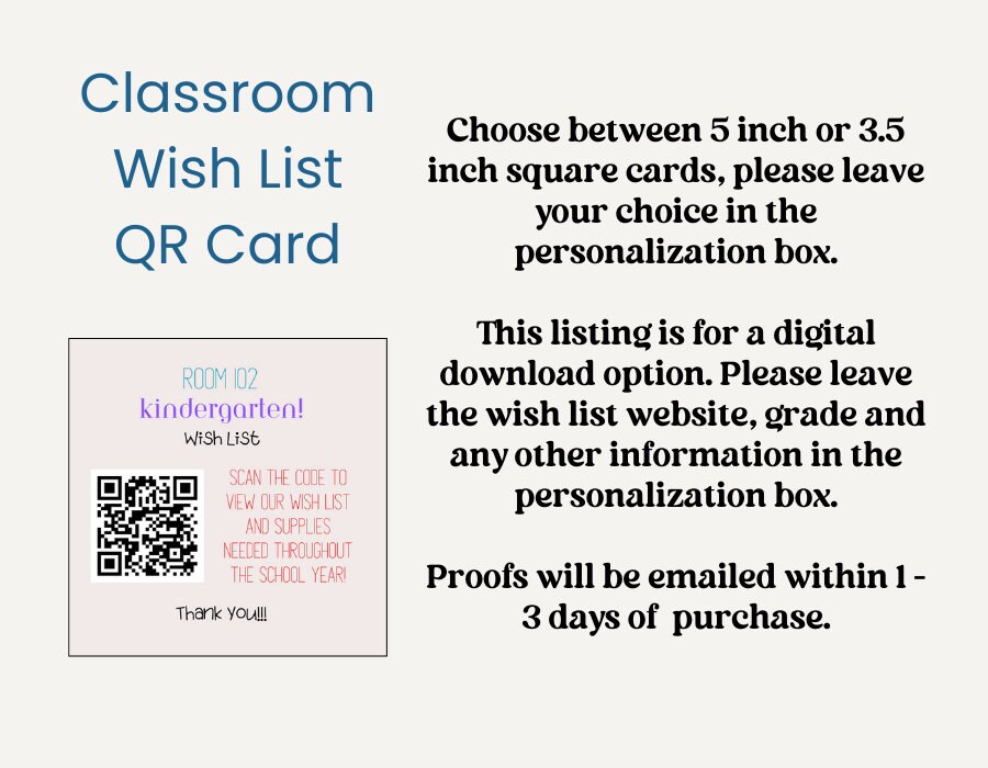 Printable Wish List QR Code Card, Classroom Wishlist QR Code, Teacher ...