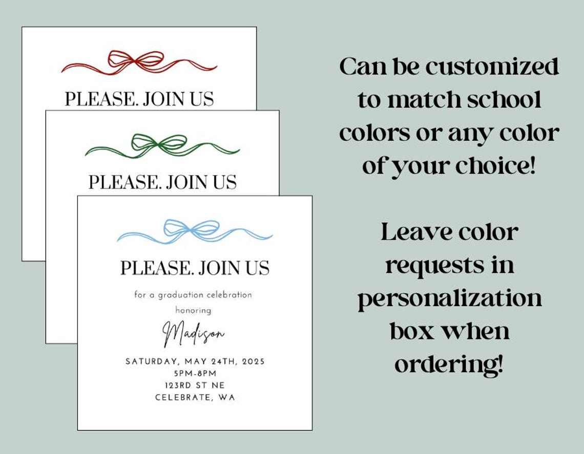 Printable Square Grad Party Inserts, Bow Graduation Party Invites ...