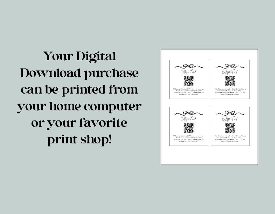 Printable Grad QR Code Cards, Graduation Announcement Inserts, Bow ...