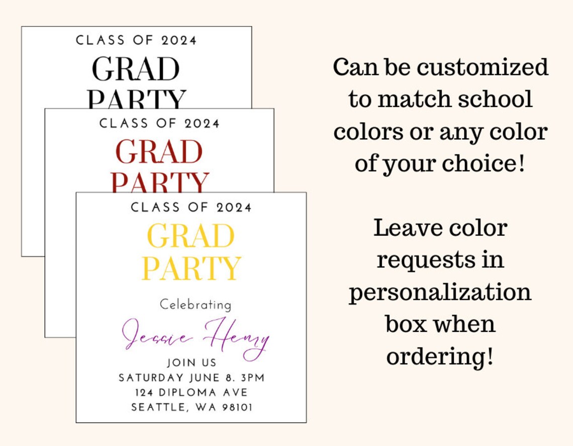 Classic Square Grad Party Inserts, Custom Graduation Details ...