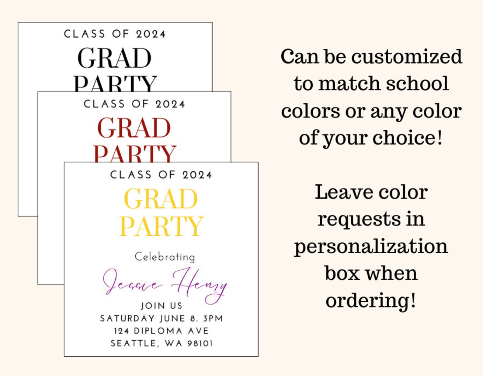 Printable Square Grad Party Inserts, Custom Graduation Details ...