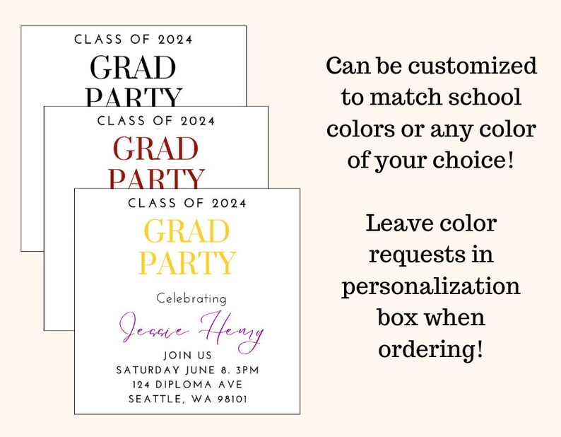 Printable Square Grad Party Inserts, Custom Graduation Details ...
